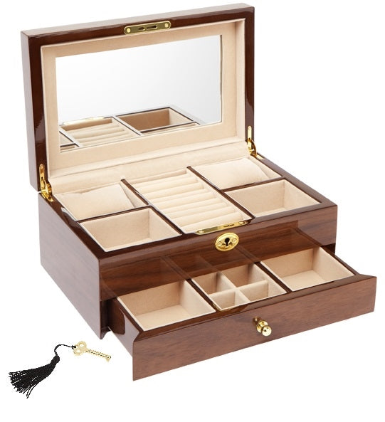 Harrowdene European Walnut High Gloss Wood Jewellery Box L28cm