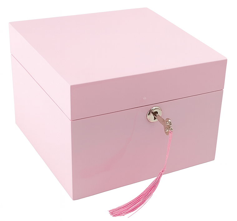 Small Pink High Gloss Wood Jewellery Box L19cm